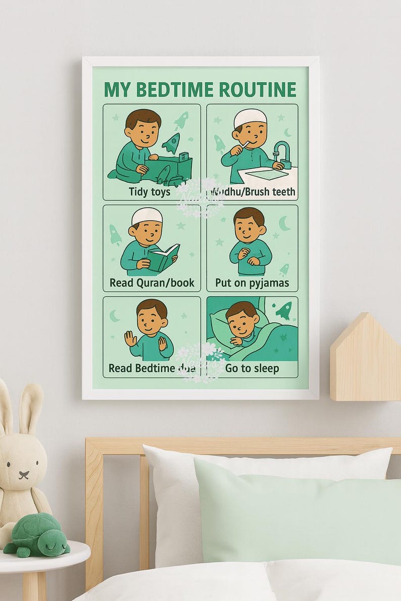 Islamic Bedtime Routine Chart: Muslim Kids Night Routine Poster ...