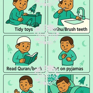 Islamic Bedtime Routine Chart: Muslim Kids Night Routine Poster ...