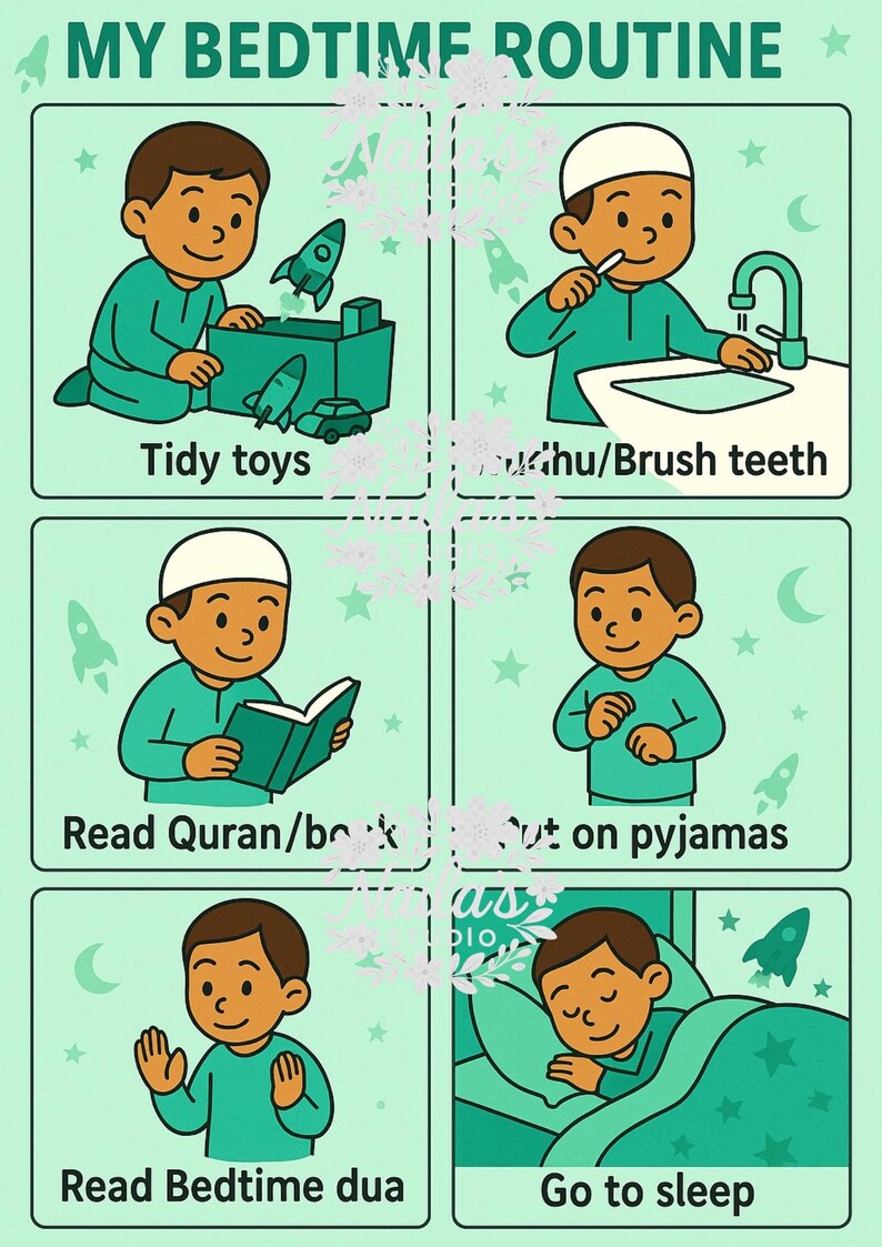Islamic Bedtime Routine Chart: Muslim Kids Night Routine Poster ...