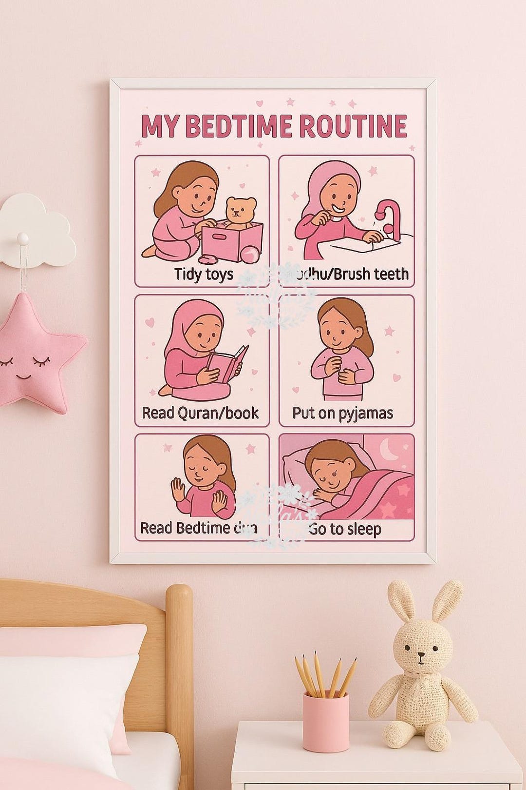 Pink Islamic Bedtime Routine Chart for Kids (digital Download) - Etsy