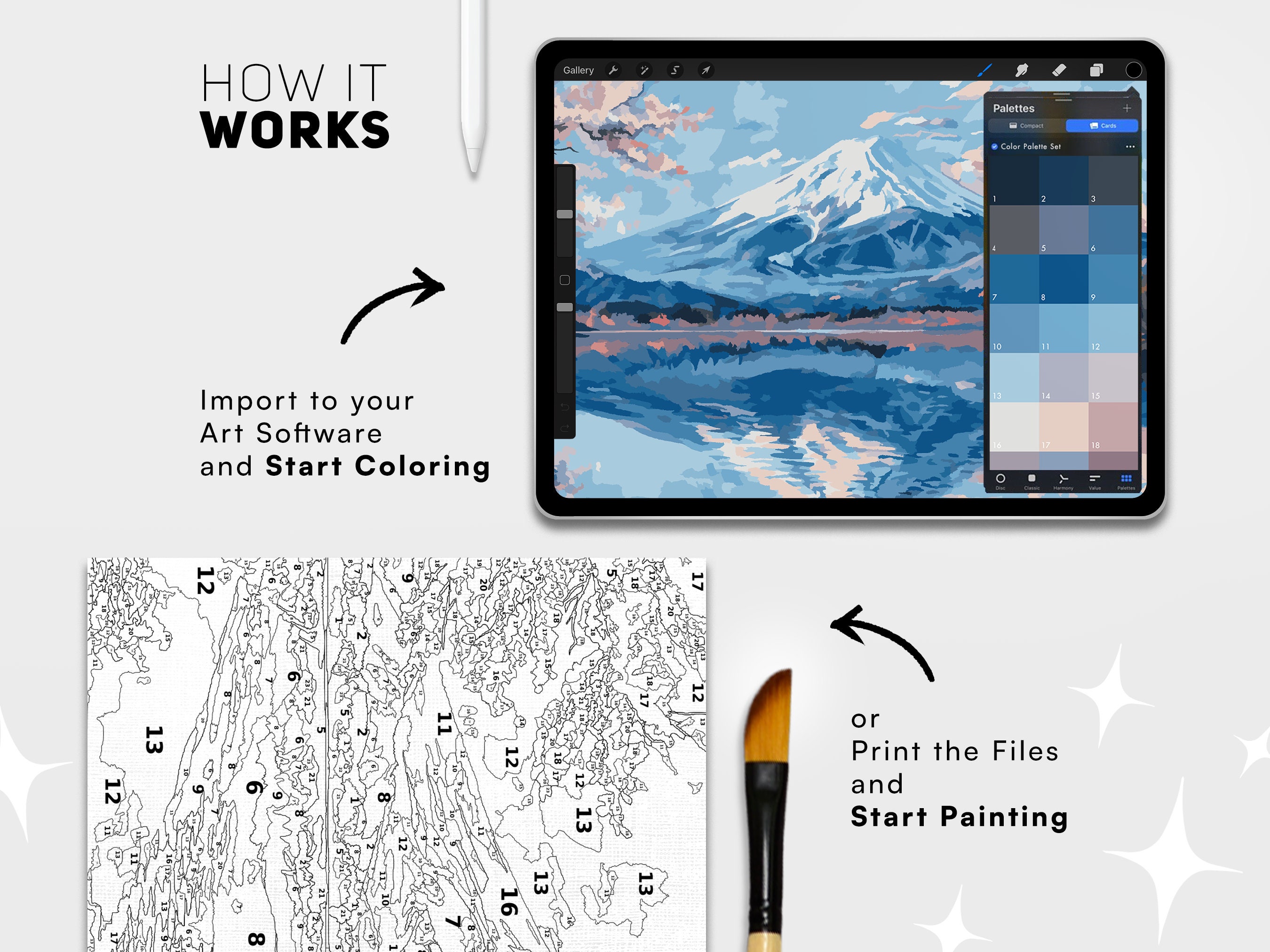 Paint by Number Kit Digital Download Printable Set Photoshop Procreate ...
