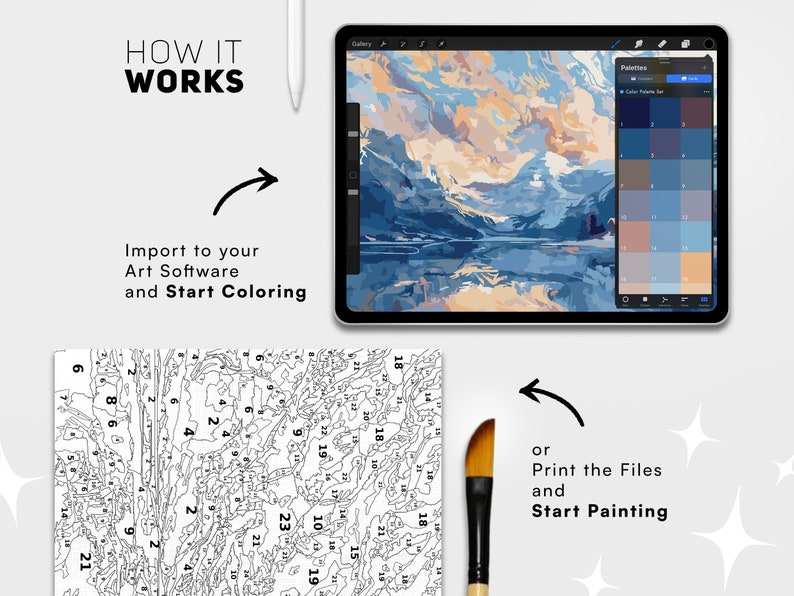 Digital Paint by Number Kit Printable Art Set Template Procreate ...