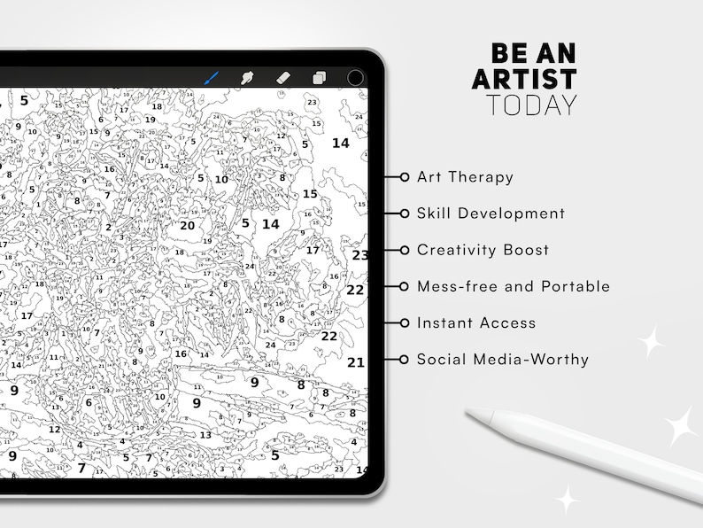 Paint by Number Kit Digital Download Printable Set Photoshop Procreate ...