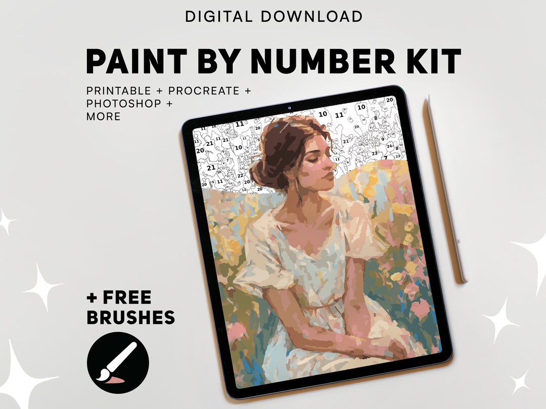 Paint by Number Kit Digital Download Printable Procreate Set Template ...