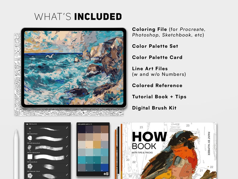 Paint by Number Kit Digital Download Printable Set Procreate Template, Brushes & Color Palette ...