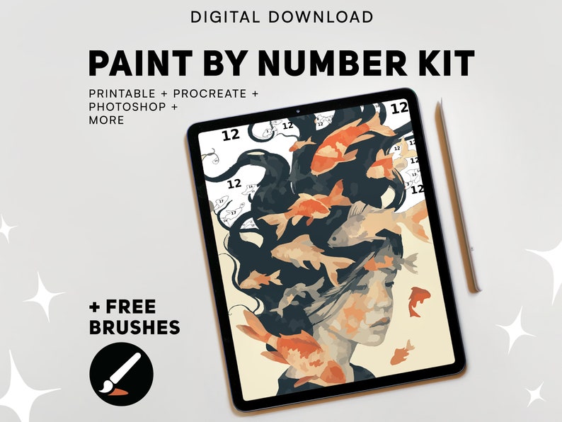 Paint by Number Kit Digital Printable Set Procreate Template, Brushes ...