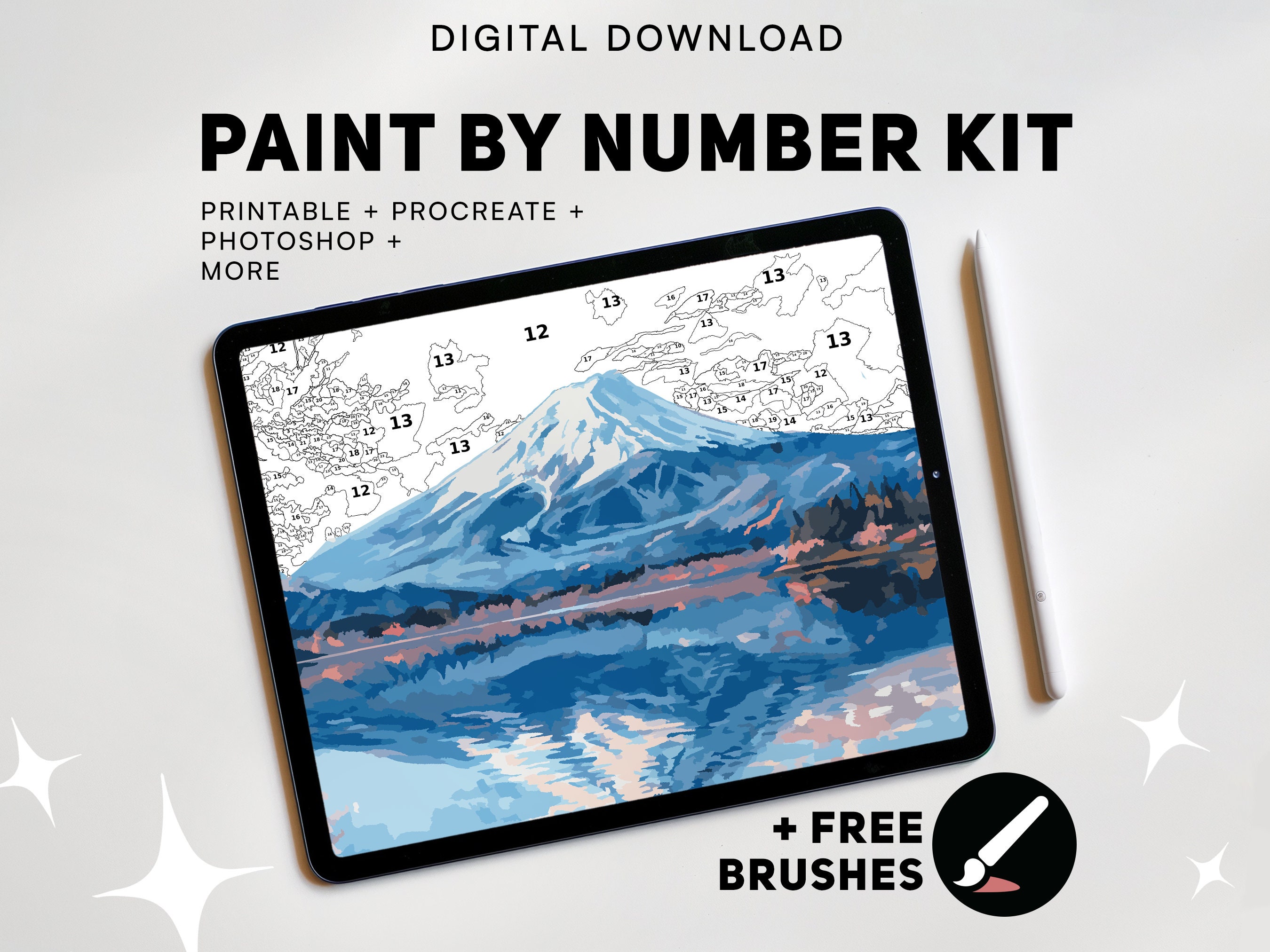 Paint by Number Kit Digital Download Printable Set Photoshop Procreate ...