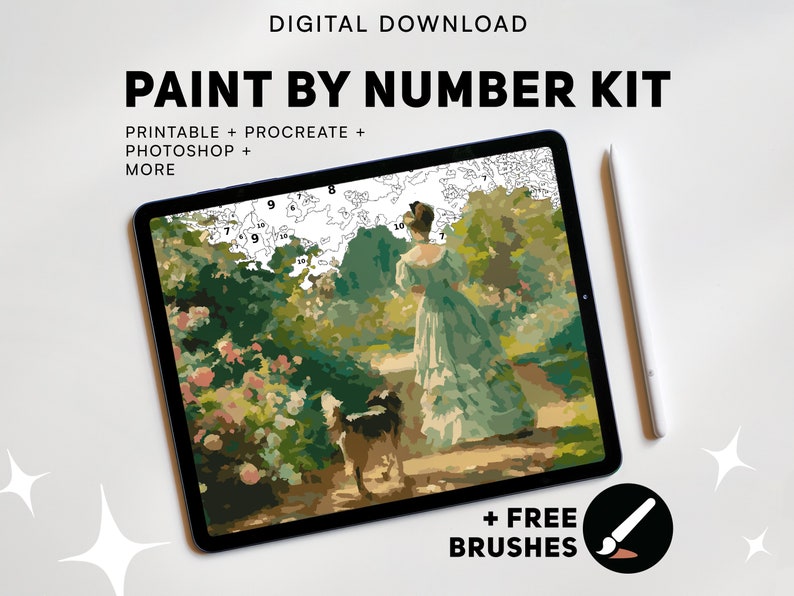 Digital Paint by Number Kit Printable Art Set Procreate Template, Brush ...