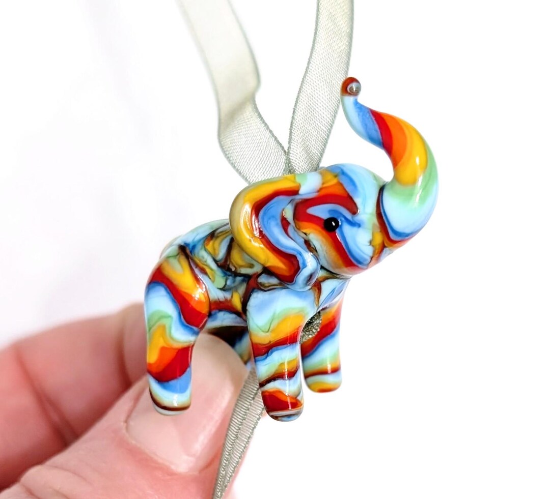 Rainbow Swirl Glass Baby Elephant Christmas Ornament, Extra Small ...