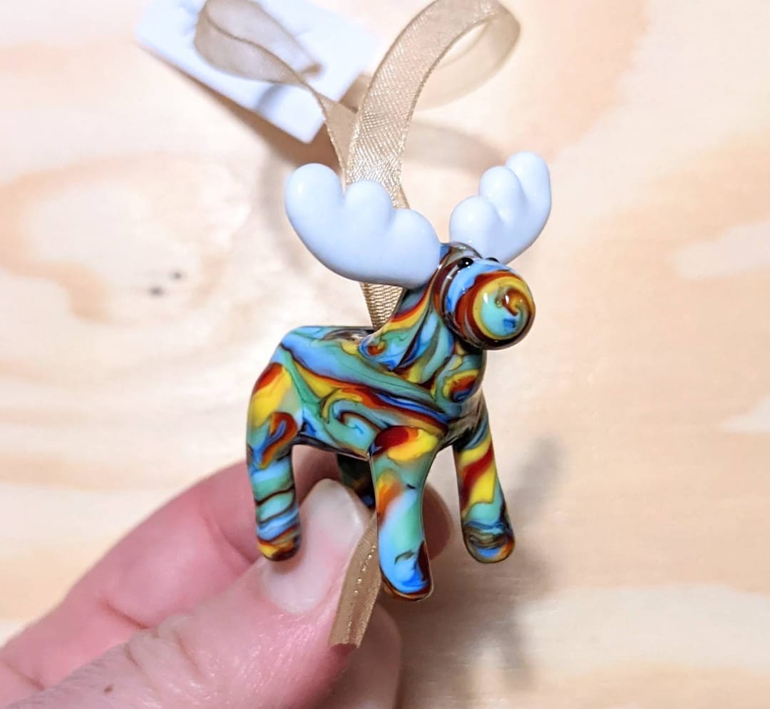 Rainbow Swirl Glass Moose Ornament - Etsy
