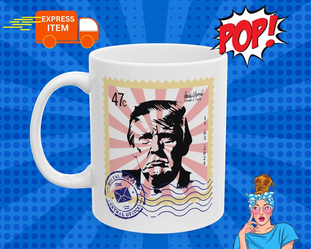 Trump Portrait II Postage Stamp Mug for American Republican Patriot Men ...