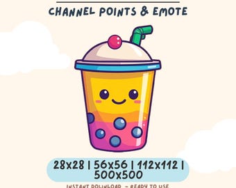 Cute Blue Bubble Tea Pixel Art Emote Twitch Boba Pixel Emote Channel ...