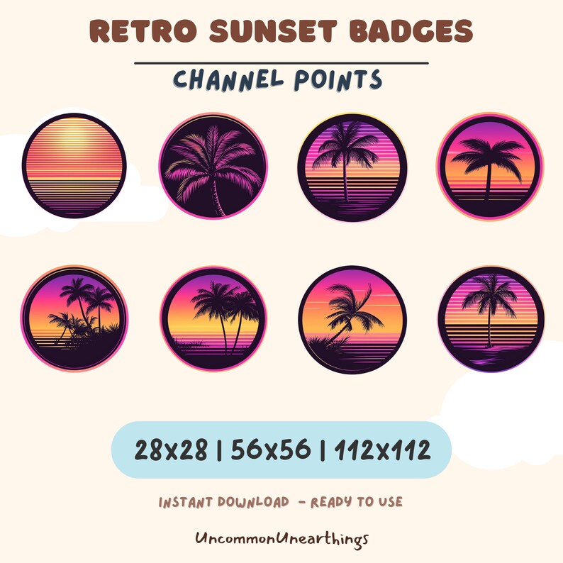 Retro Sunset Channel Point Badges Palm Tree Twitch & Discord Icons - Etsy