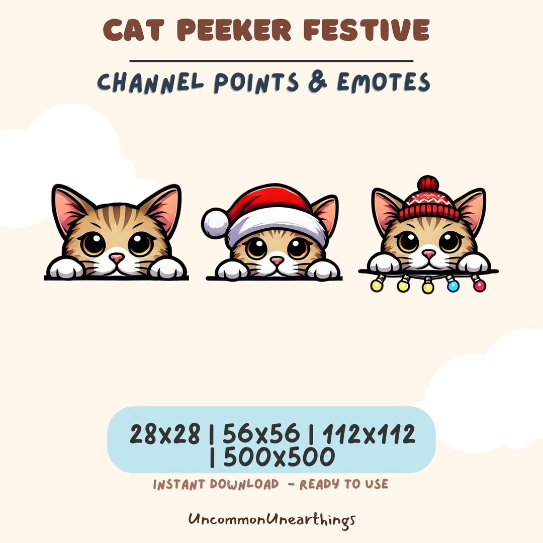 Cat Peeker Holiday Emotes Christmas Cat Twitch Emote Set Channel Points ...