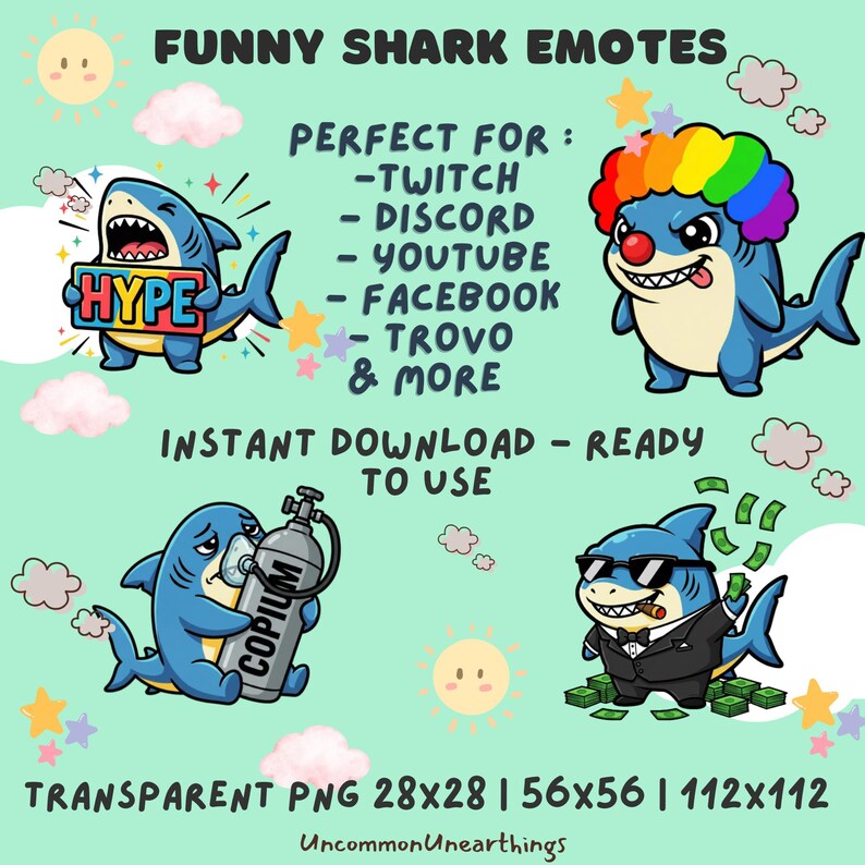 Blue Shark Emotes Mega Pack | Funny Twitch & Discord Stickers (digital ...