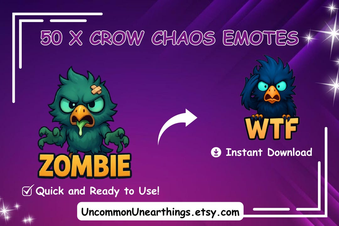 50 Crow Emote Pack for Twitch & Discord | Dark Cute Raven Emoji, Goth ...