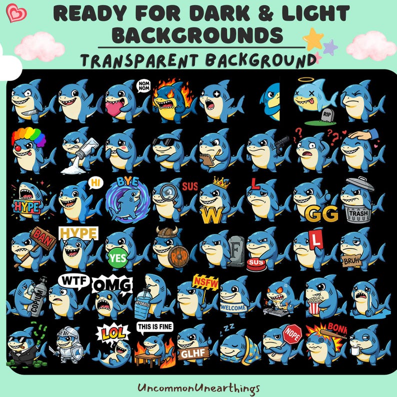 Blue Shark Emotes Mega Pack | Funny Twitch & Discord Stickers (digital ...