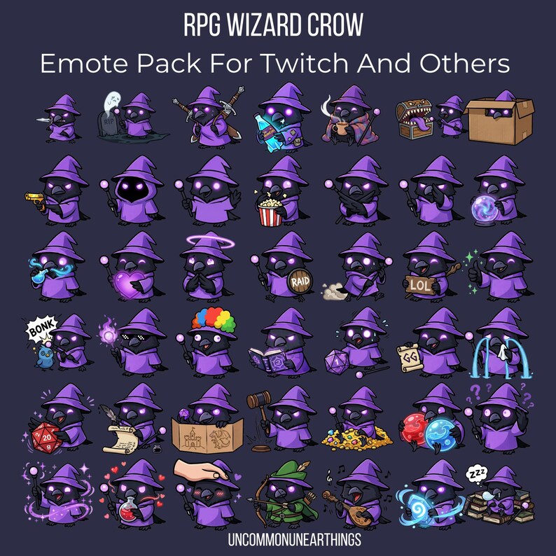 Wizard Crow Emotes Mega Pack | Funny RPG Bird Stickers | Twitch Discord ...