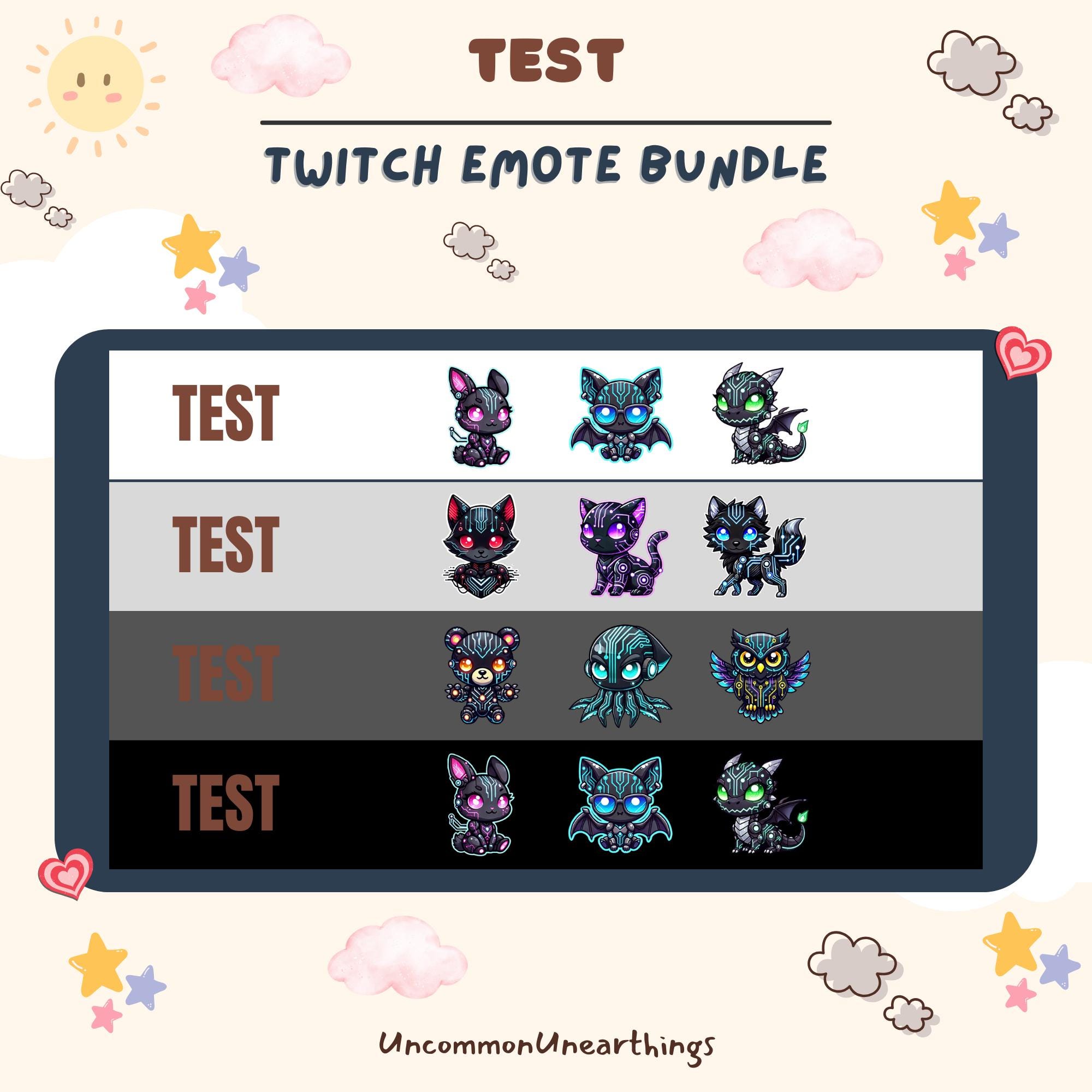 Cyberpunk Animal Emotes for Twitch & Discord | Neon Glitch Chibi Pack ...