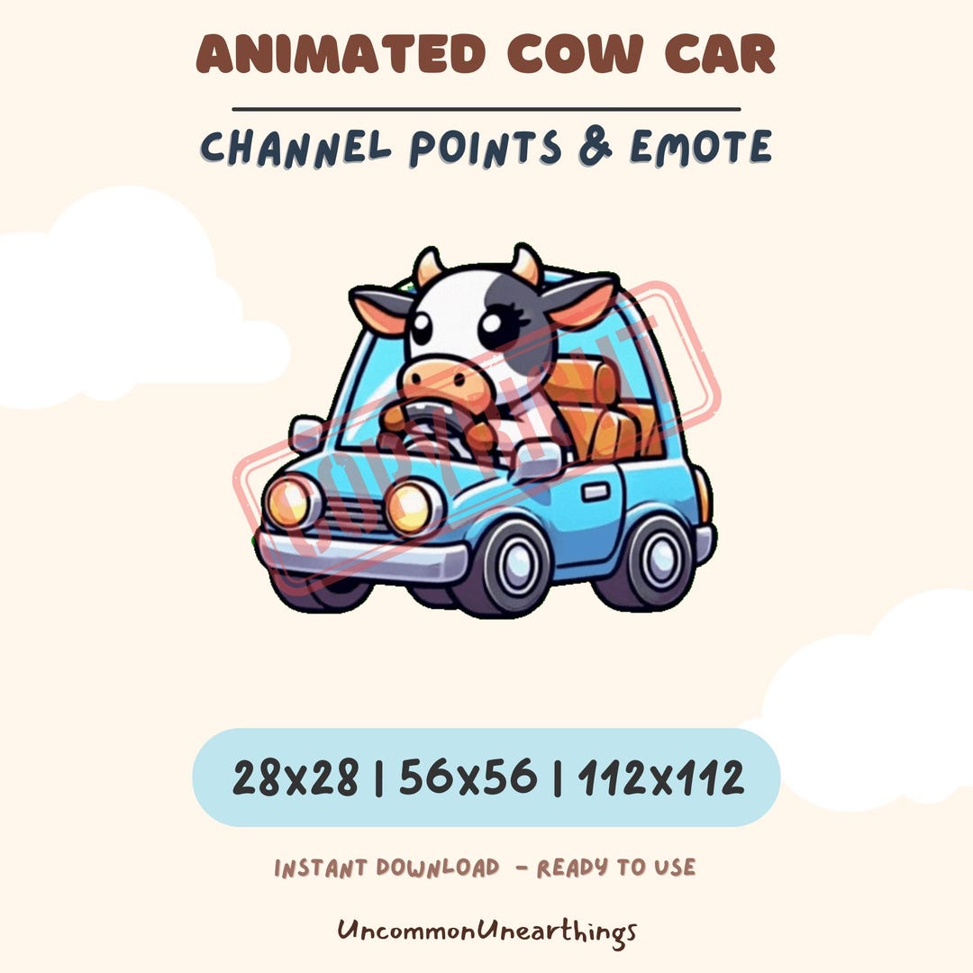 Animated and Static Cow Car Emote Fun Twitch, Discord & Youtube Emote ...