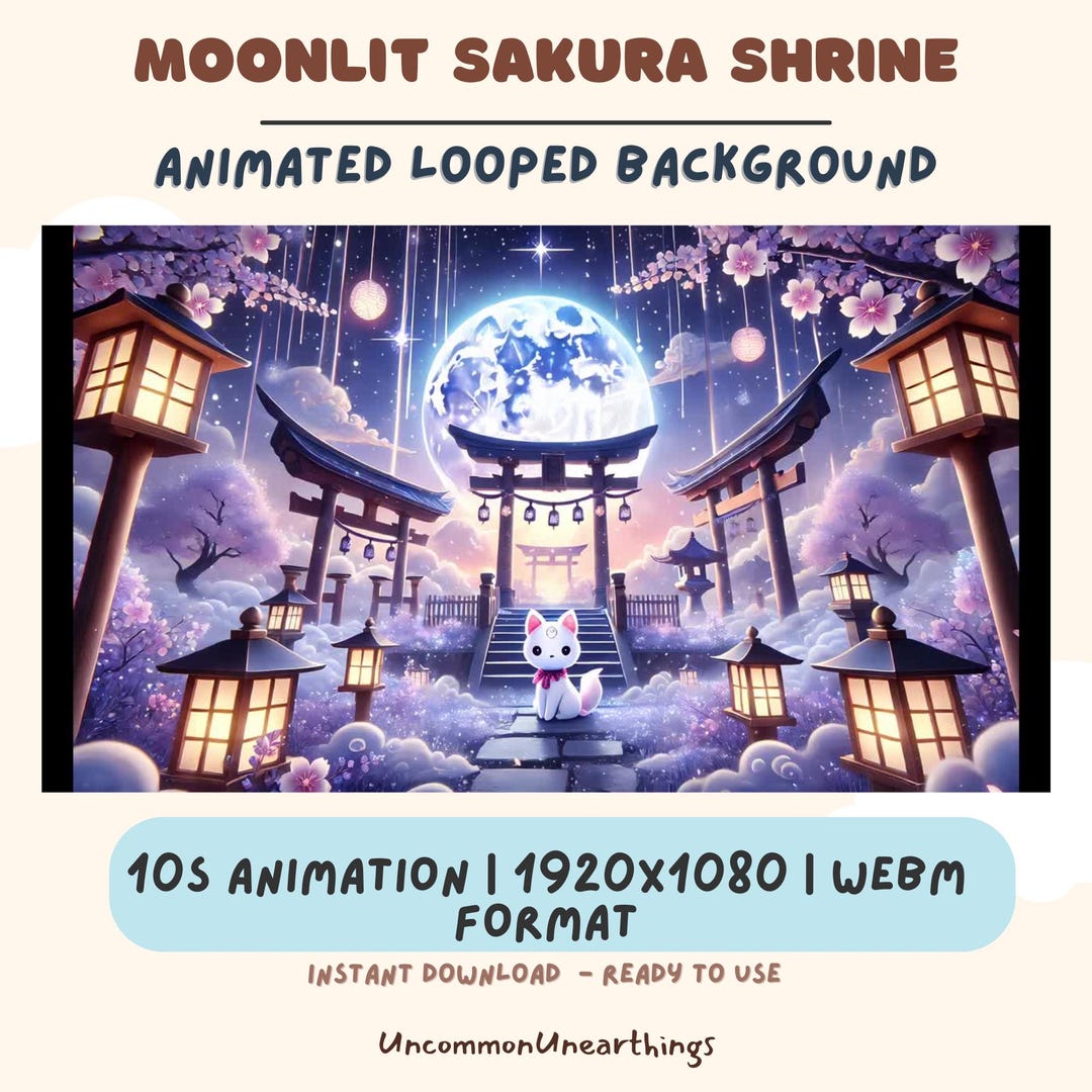 Moonlit Sakura Shrine Vtuber Animated Background – Kitsune WEBM Overlay ...