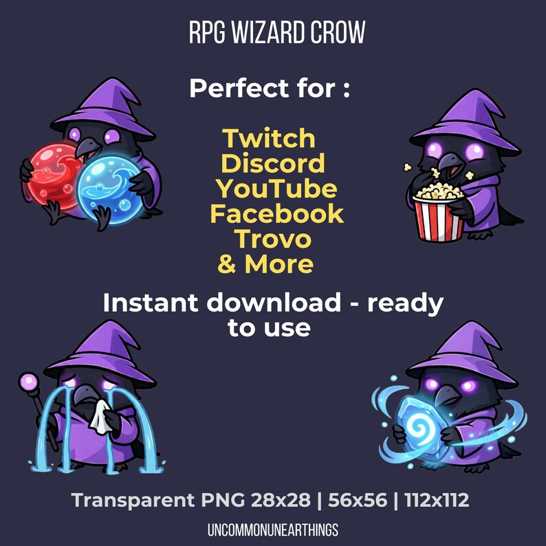 Wizard Crow Emotes Mega Pack | Funny RPG Bird Stickers | Twitch Discord ...