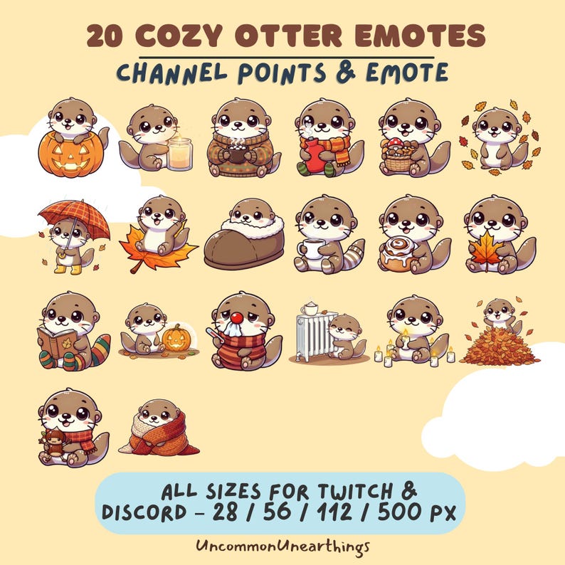 Cozy Otter Emotes | Kawaii Autumn Twitch & Discord (20 PNG) - Etsy