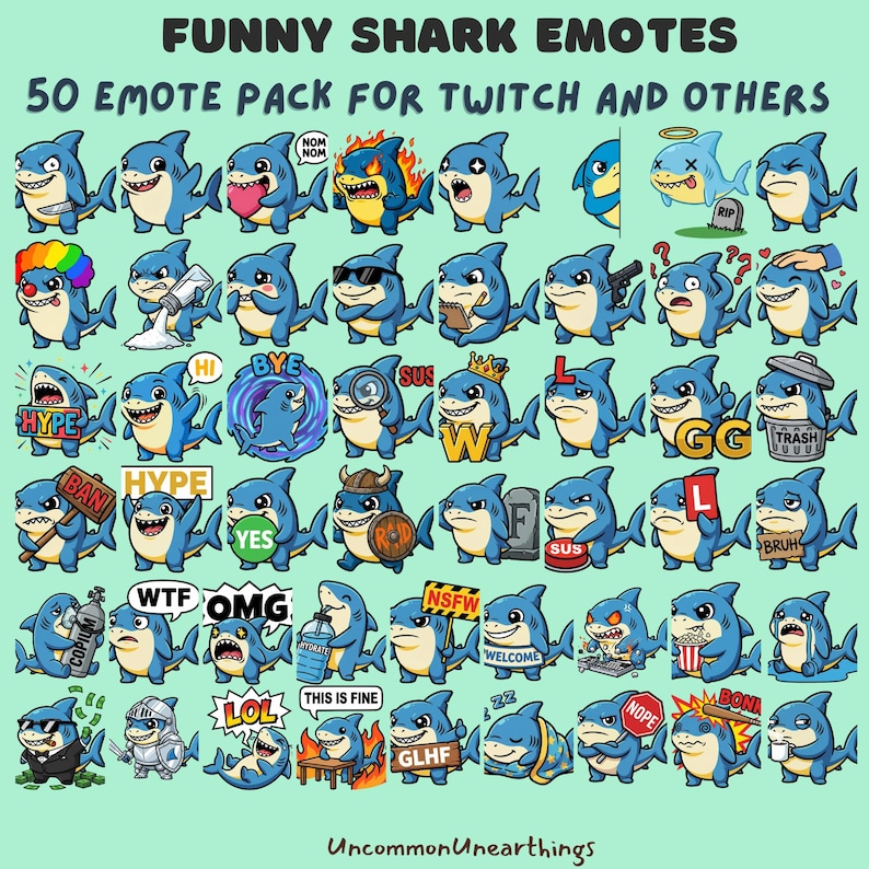 Blue Shark Emotes Mega Pack | Funny Twitch & Discord Stickers (digital ...