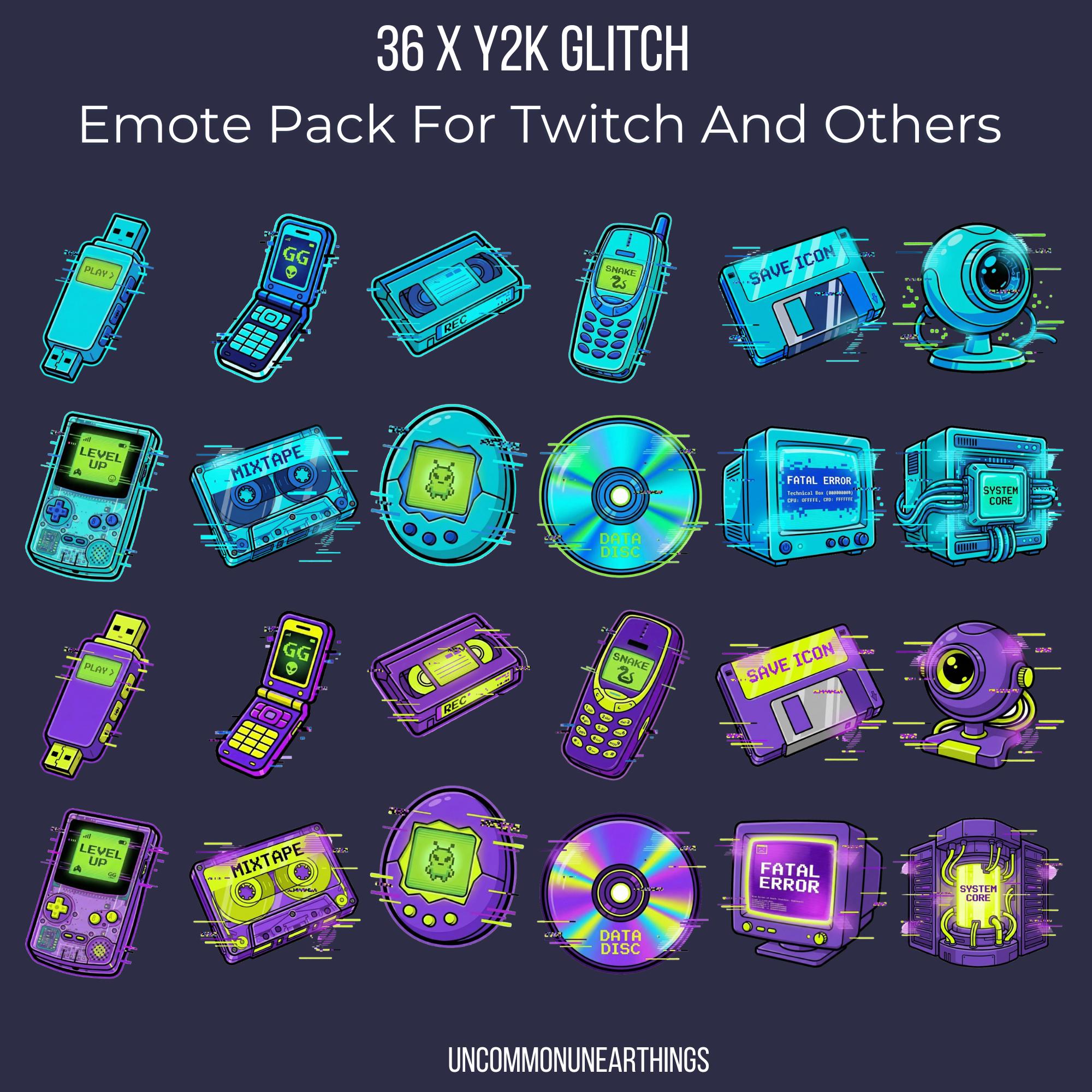 Y2K Glitch Streamer Emotes & Badges | Retro Tech Bundle 36 Pack | Pink ...