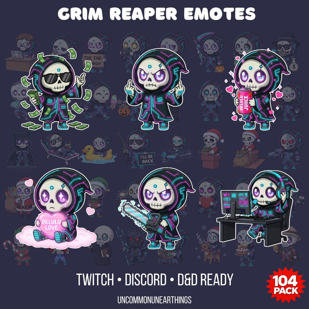 Cyber Gothic Grim Reaper Emotes | Mega Pack 100+ for Twitch Discord ...