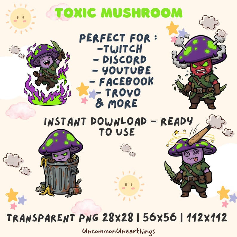 42 Toxic Mushroom Emotes Twitch | Discord | Funny Rogue Fungus Sticker ...