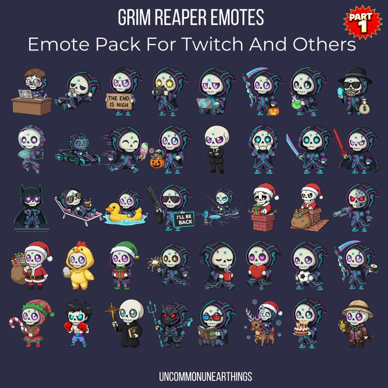 Cyber Gothic Grim Reaper Emotes | Mega Pack 100+ for Twitch Discord ...