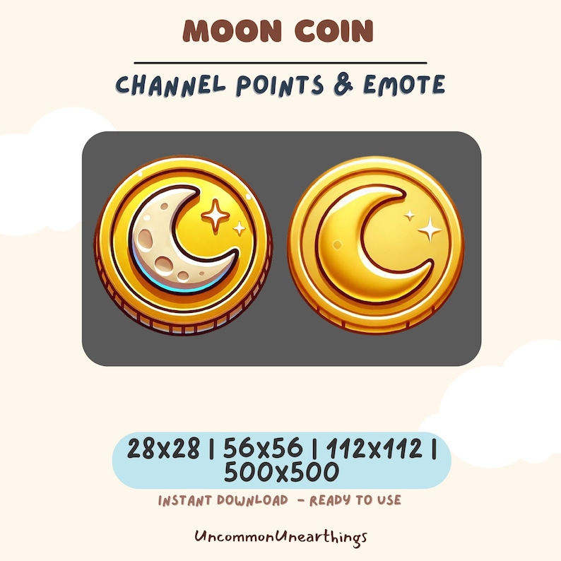 Crescent Moon Coin Emotes | Twitch & Kick Channel Points | Cute Gold ...