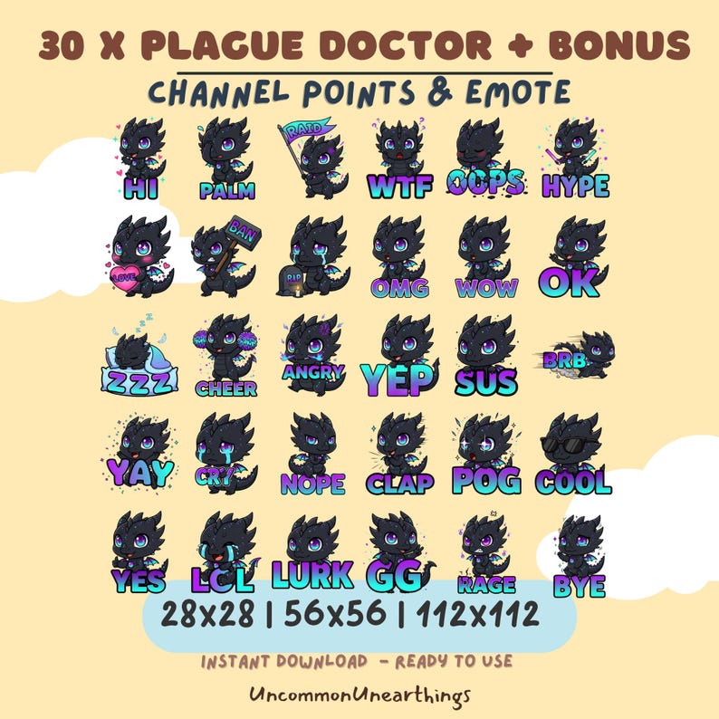 Dark Dragon Emotes Pack | 30 Kawaii Chibi PNG, Twitch, Discord - Etsy