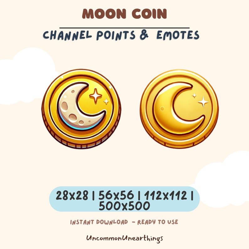 Crescent Moon Coin Emotes | Twitch & Kick Channel Points | Cute Gold ...