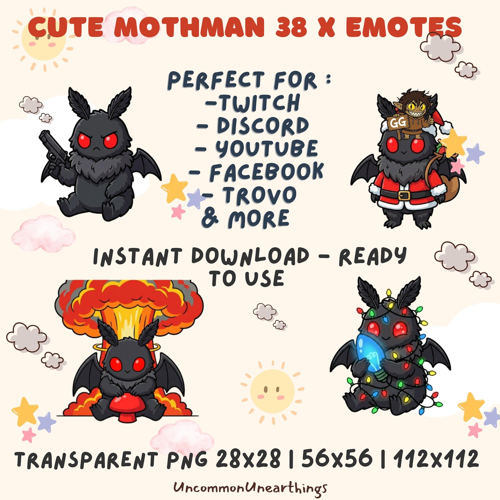Cute Mothman Twitch Emotes & Discord Stickers | Funny Cryptid Lamp Meme ...