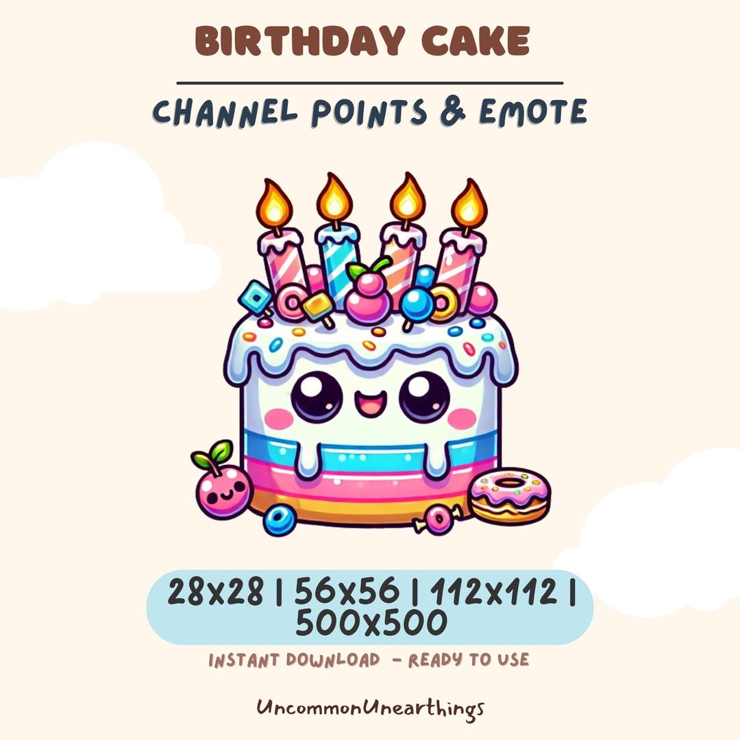 Kawaii Birthday Cake Emote for Twitch & Youtube | Cute Streaming Assets ...