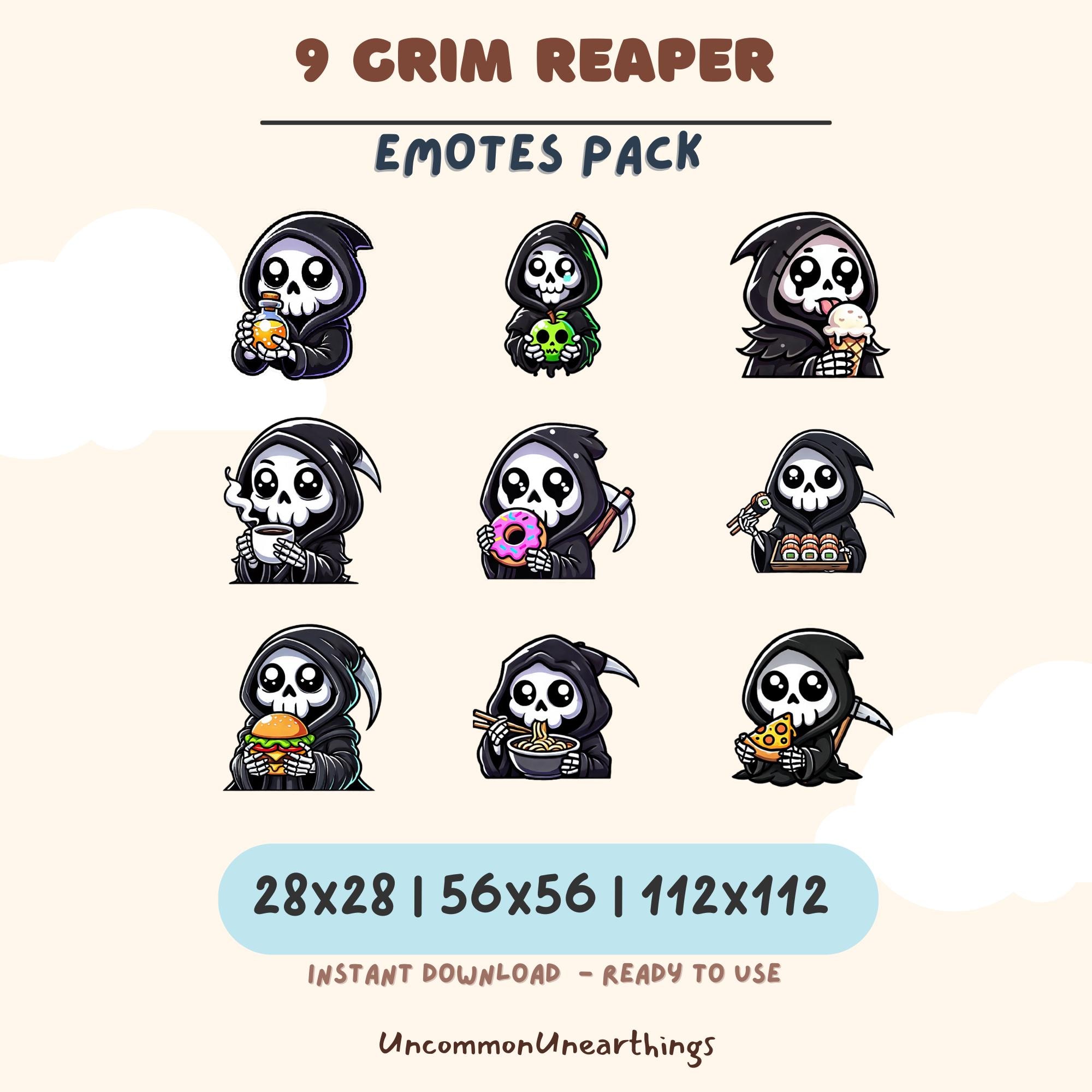 Grim Reaper Twitch Emote Pack – 9 Spooky & Fun Death-themed Badges for ...