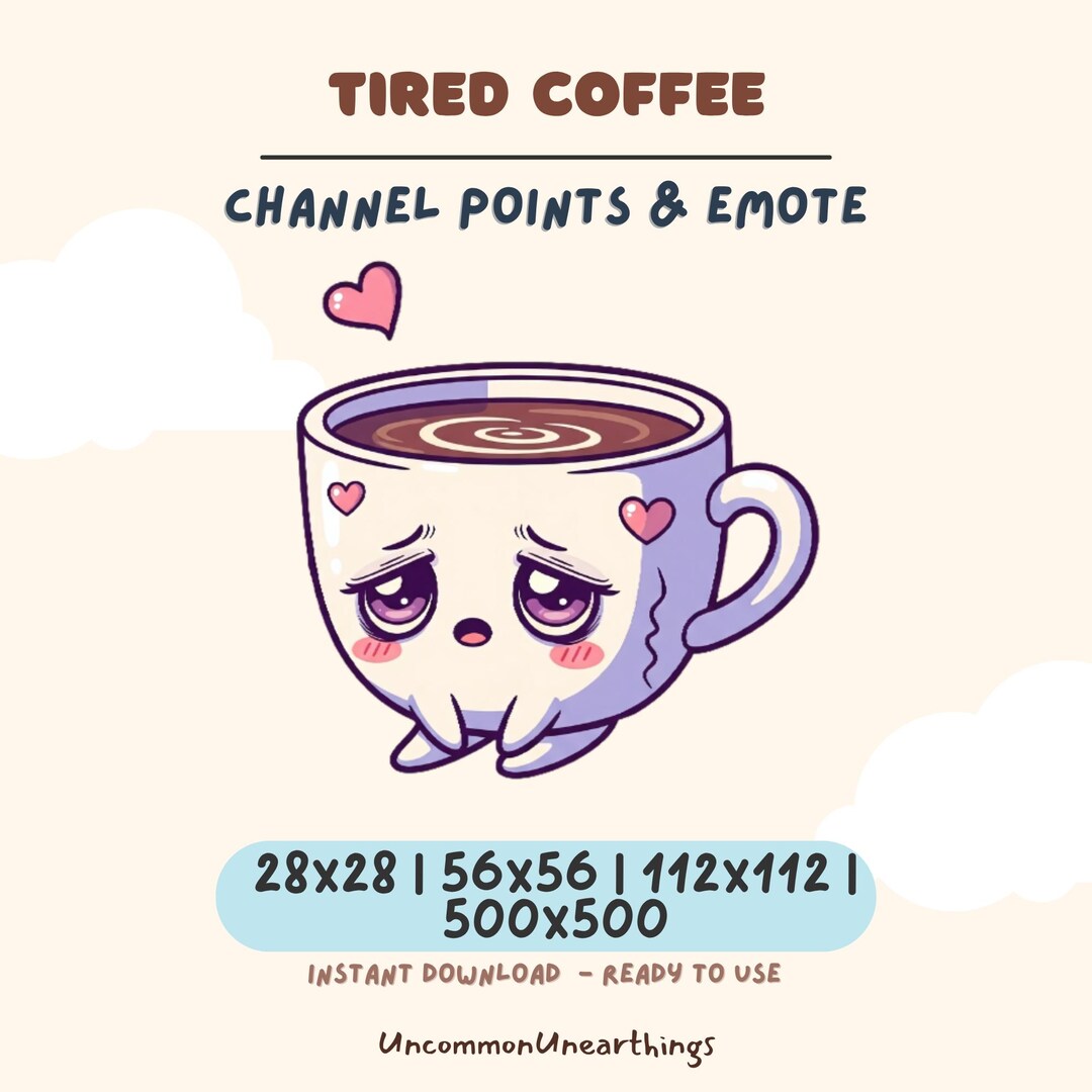 Cute Tired Coffee Emote | Kawaii Streamer Emote for Twitch, Discord ...