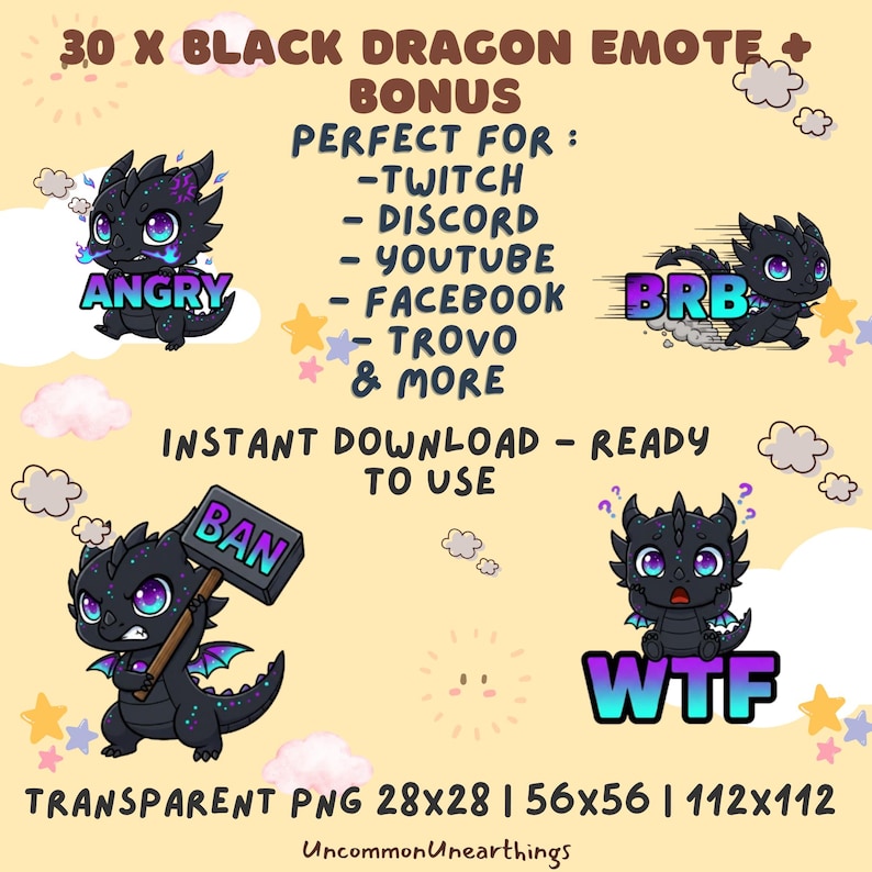 Dark Dragon Emotes Pack | 30 Kawaii Chibi PNG, Twitch, Discord - Etsy