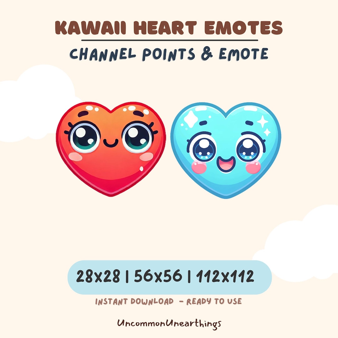 Kawaii Heart Twitch Emotes | Red & Blue Heart Emote for Stream | Cute ...