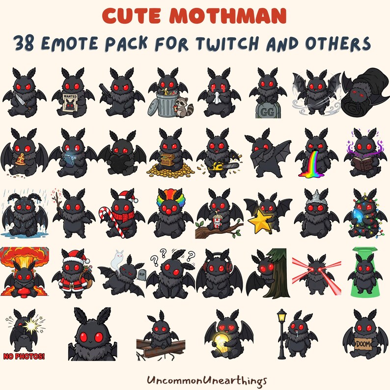 Cute Mothman Twitch Emotes & Discord Stickers | Funny Cryptid Lamp Meme ...