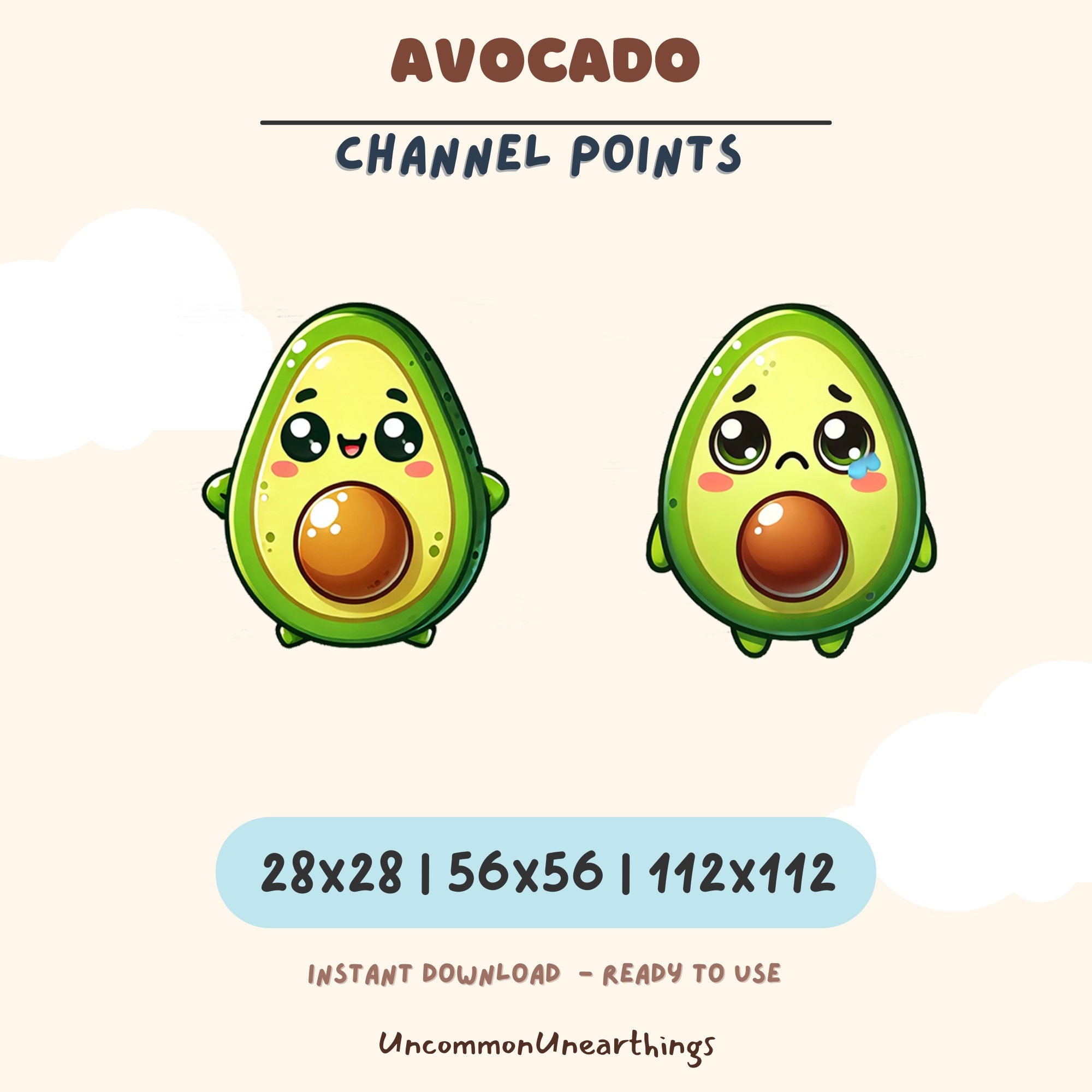 Colorful Avocado Emote, Custom Twitch Channel Point Icon for Streamers ...