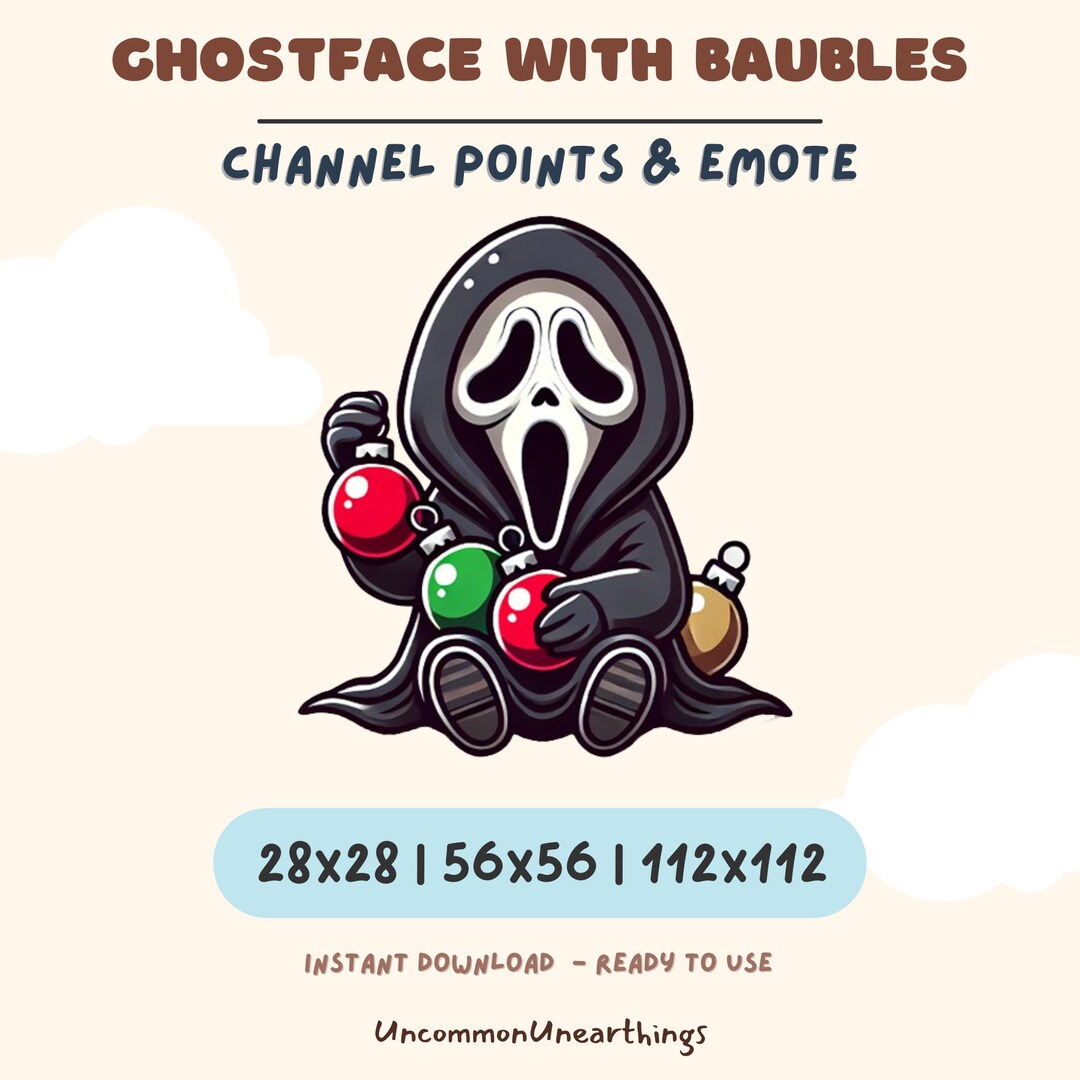 Kawaii Ghostface Emote Cute Ghost Stickers for Twitch, Discord, Youtube Ghostface With Baubles ...