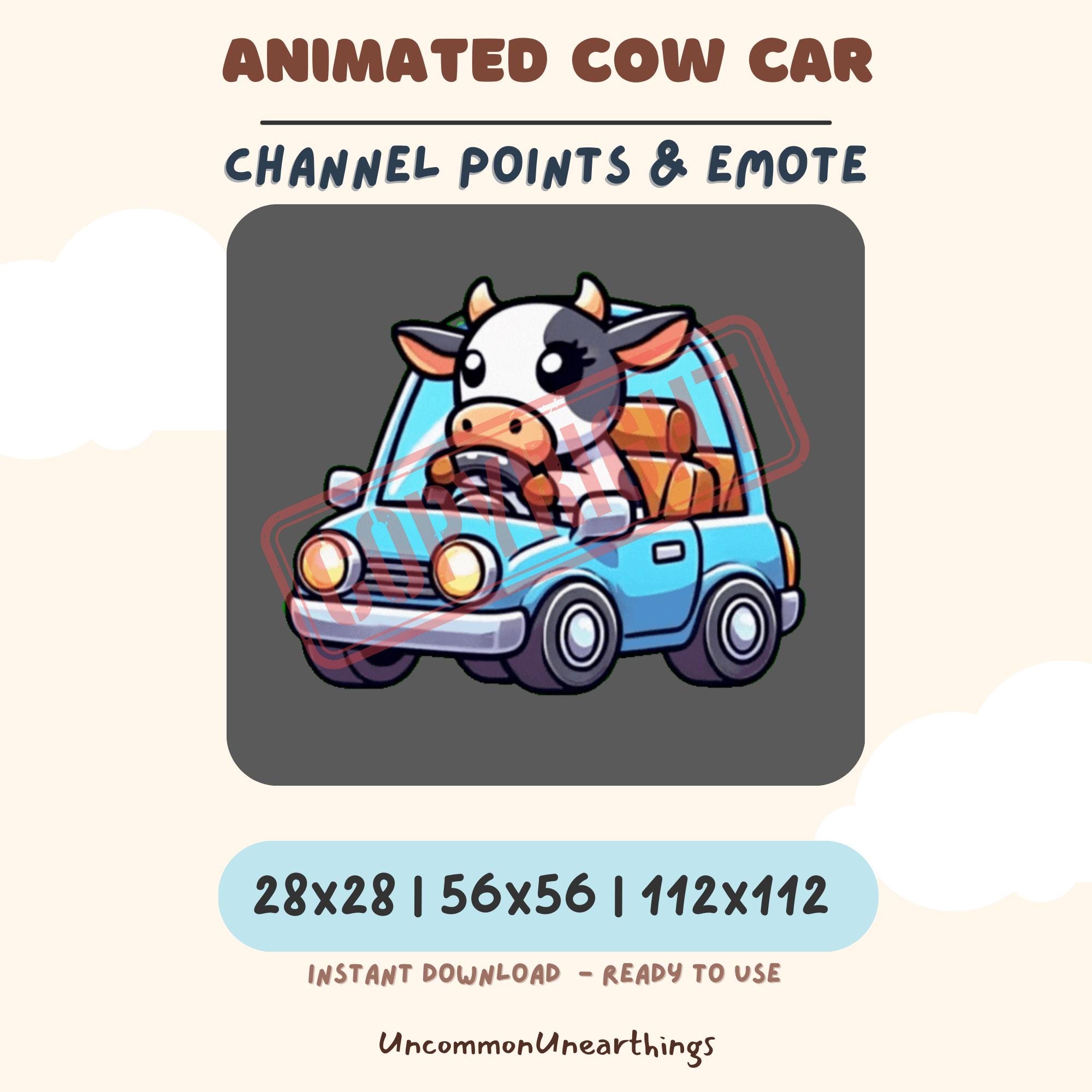Animated and Static Cow Car Emote Fun Twitch, Discord & Youtube Emote ...