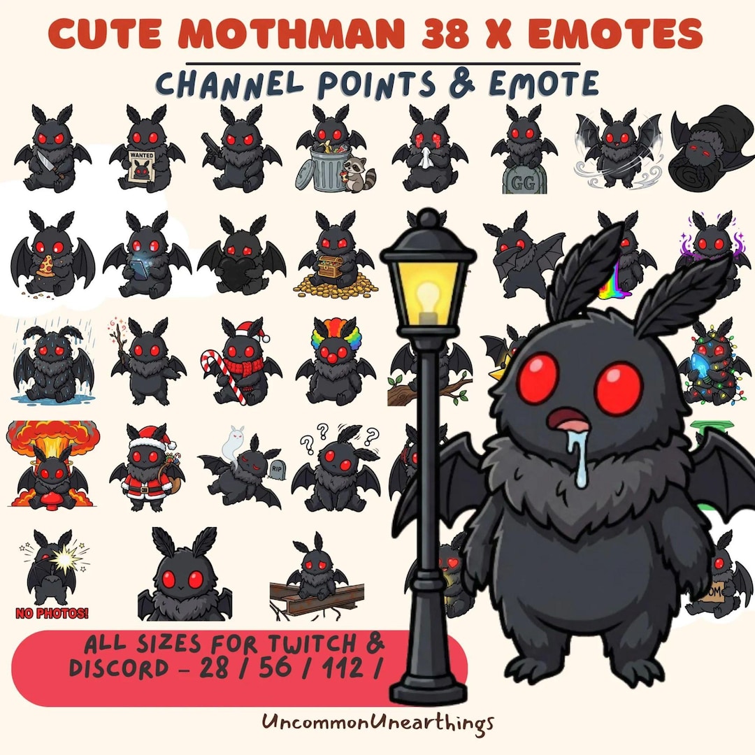 Cute Mothman Twitch Emotes & Discord Stickers | Funny Cryptid Lamp Meme ...
