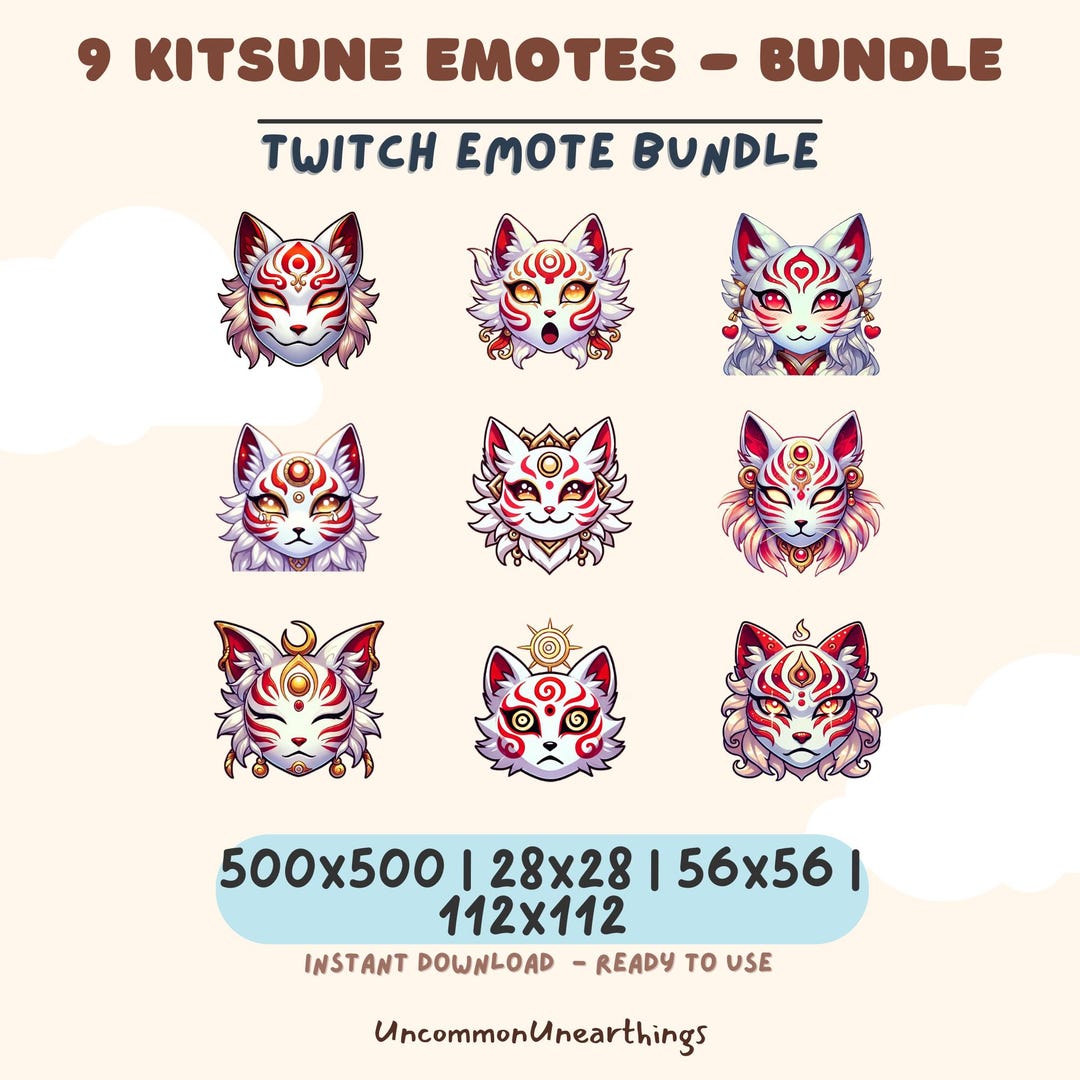 Kitsune Twitch Emotes Bundle | 9 Japanese Fox Spirit Emotes for Twitch ...