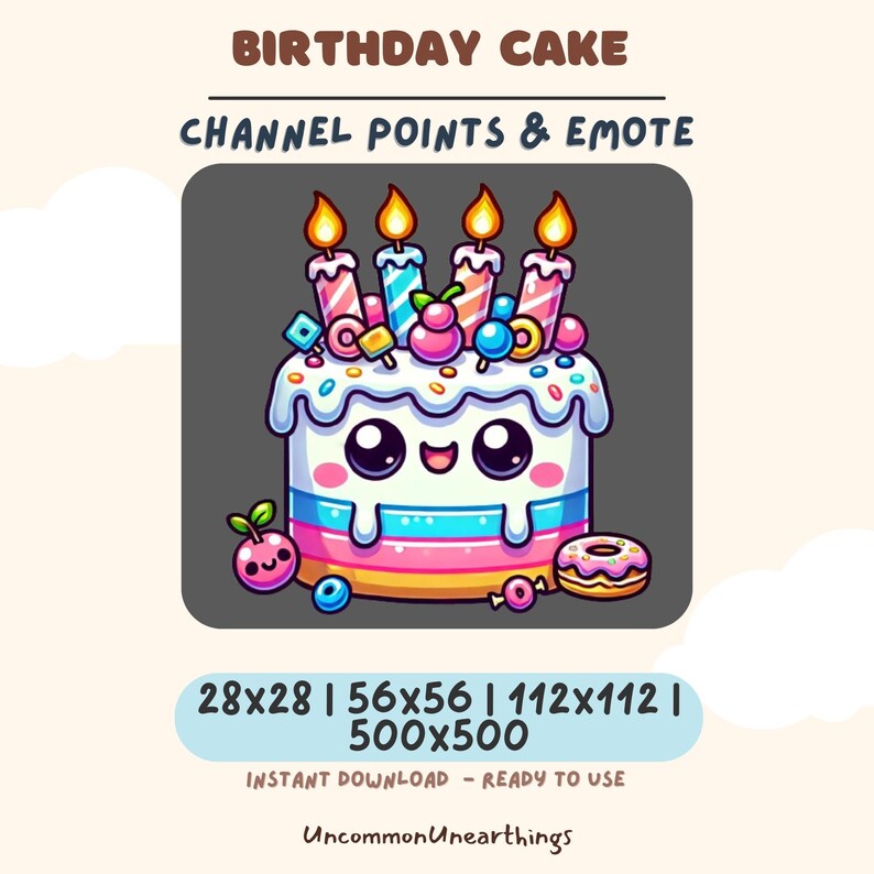 Kawaii Birthday Cake Emote for Twitch & Youtube | Cute Streaming Assets ...