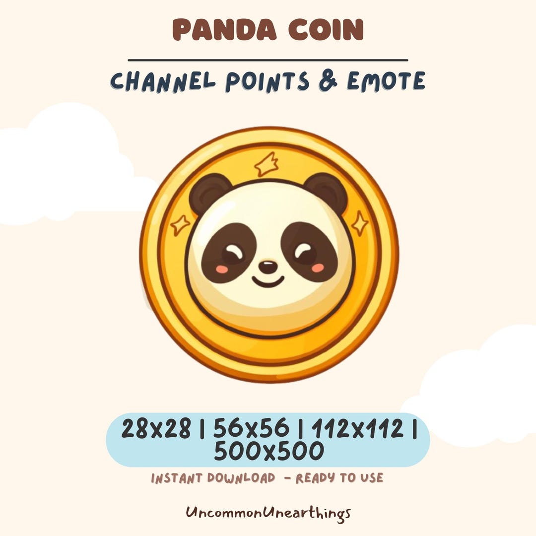 Panda Coin Emote for Twitch & Channel Points | Cute Panda Sub Badge ...