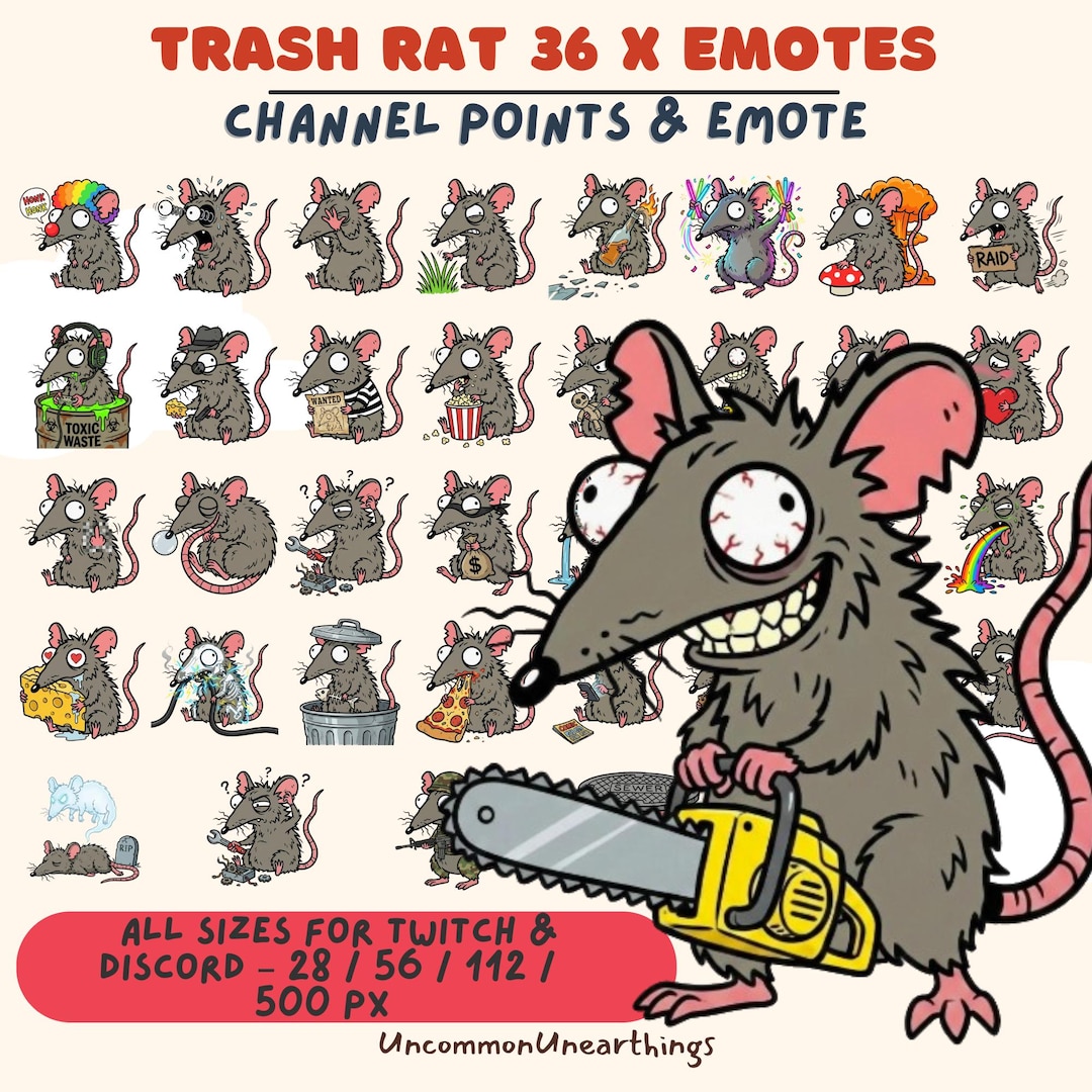 Funny Trash Rat Emotes Twitch X36 • Sewer Mouse Discord Stickers • Cute ...